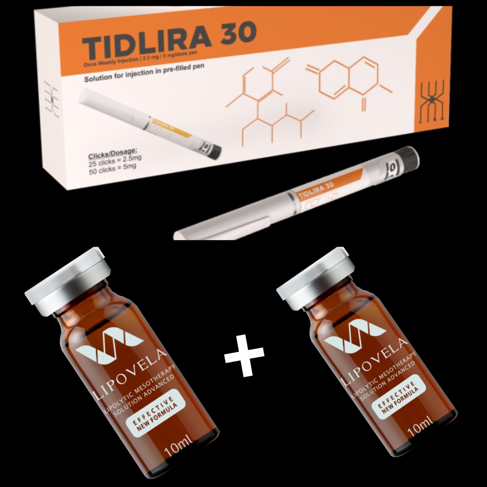 1 X UPA TIDLIRA 30MG (TIRZEPATIDE) PEN PLUS 2 X 10ML VIALS LIPO VELA LIPOLYSIS - Valleva